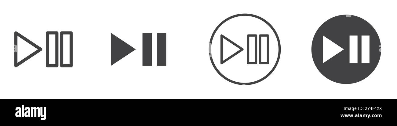 Play pause icon set in thin line outline style and linear vector sign ...