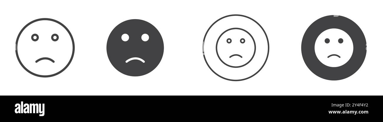 Sad icon set in thin line outline style and linear vector sign Stock ...