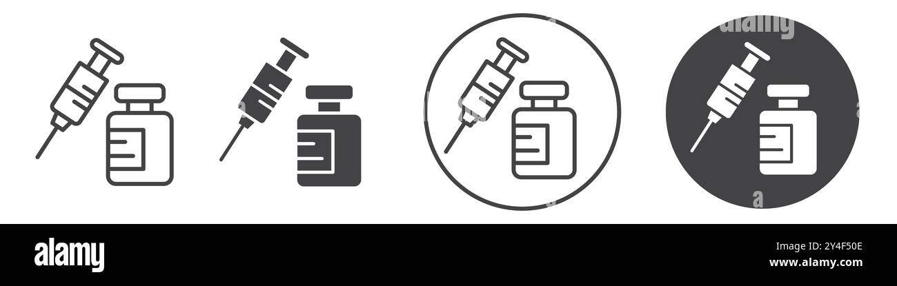 Syringe Icon Set In Thin Line Outline Style And Linear Vector Sign