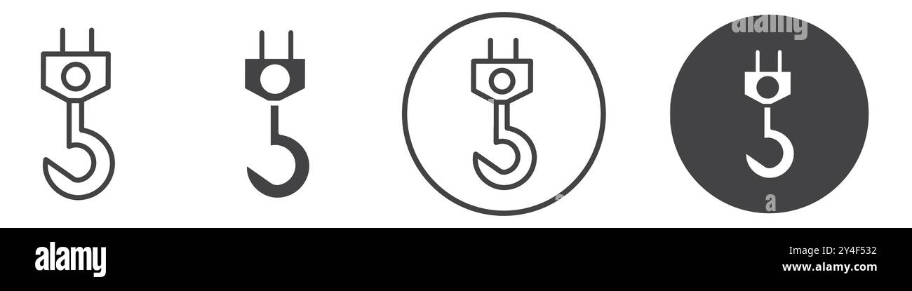 Winch hook icon set in thin line outline style and linear vector sign ...
