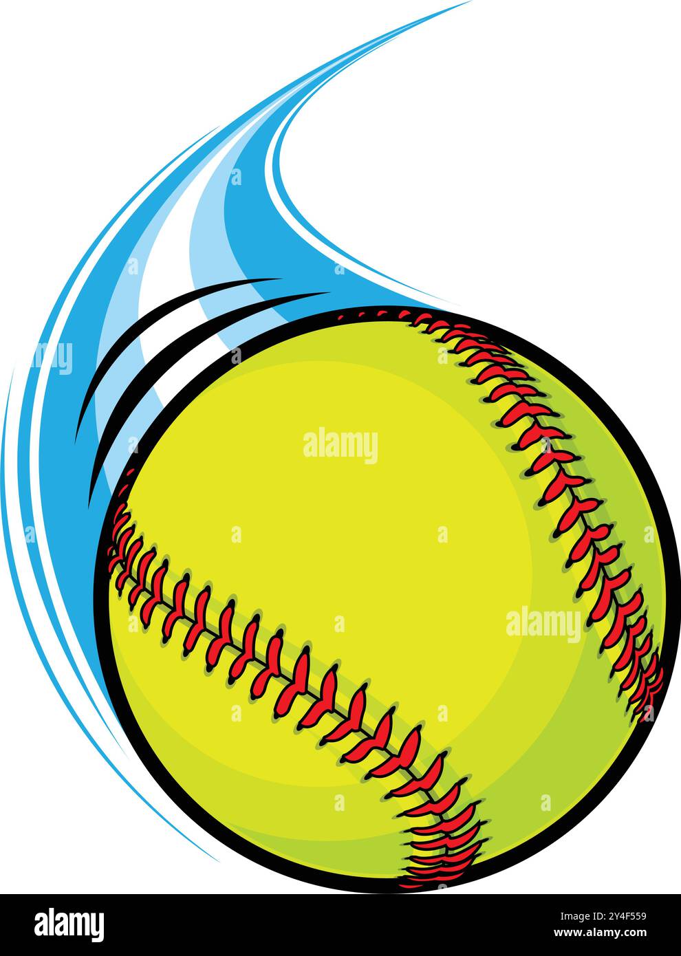 fast paced flying yellow softball in motion with blue streak vector ...