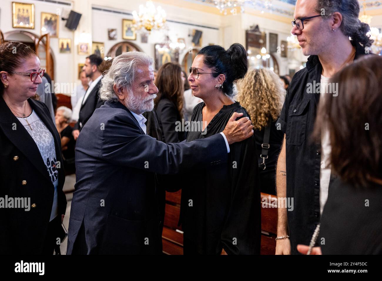 Beirut, Lebanon. 17th Sep, 2024. Lebanese singer Marcel Khalife (center ...