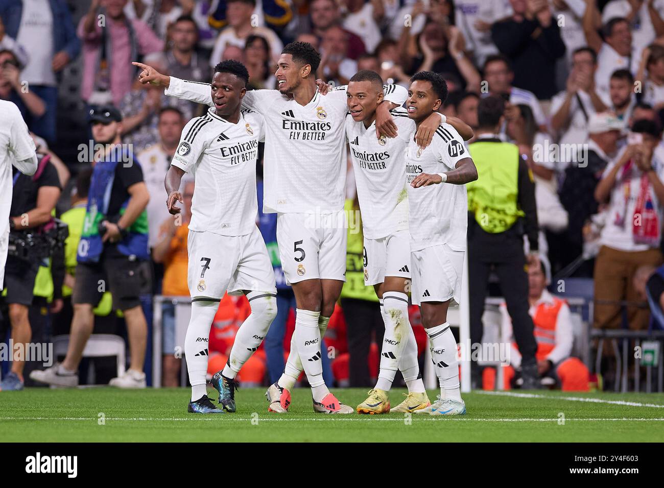 Madrid, Spain. 17th Sep, 2024. (From L to R) Vinicius Junior, Jude ...
