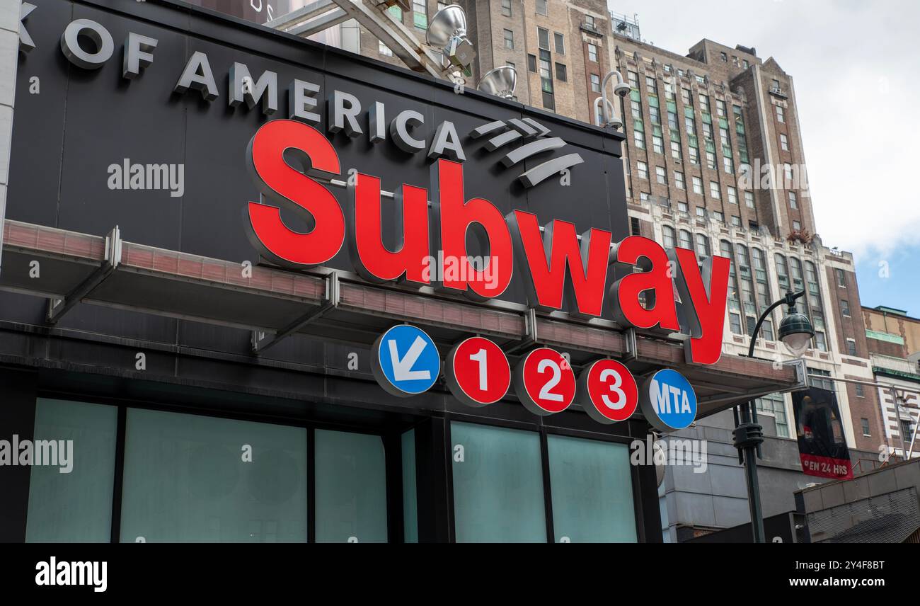New York Subway station sign with MTA train numbers closeup view Stock ...