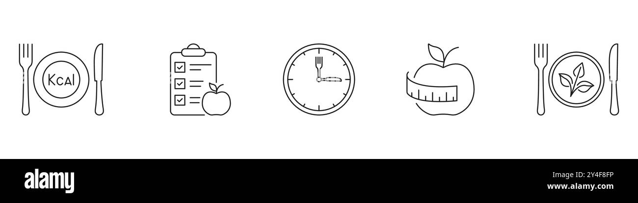 Calorie Tracking and Meal Planning Line Icon Set for Healthy Diet ...