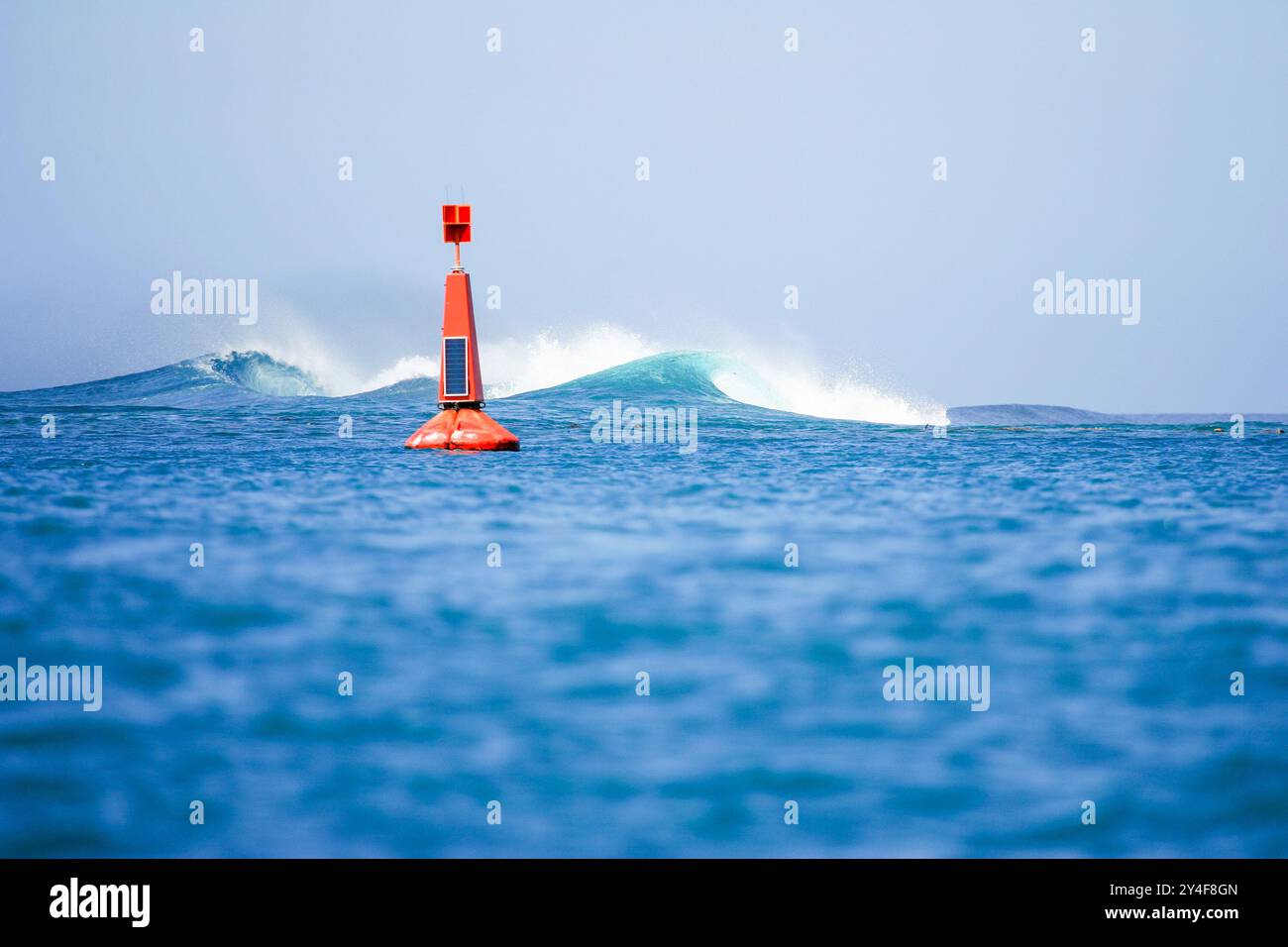 French Polynesia, Tahiti, Moorea: buoy with solar panel and waves Stock ...