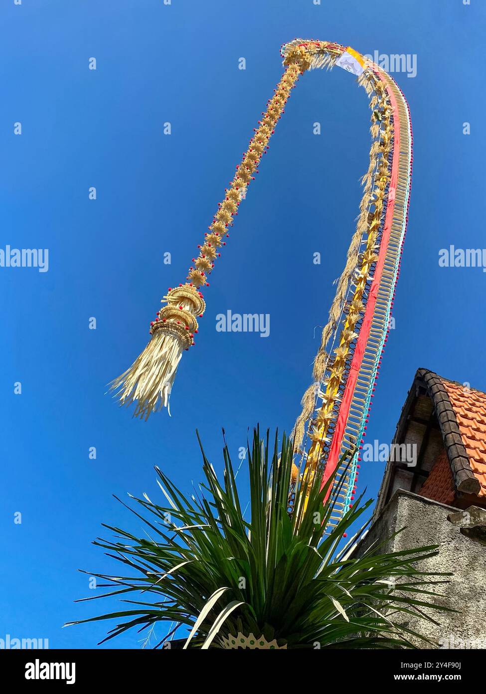 Penjor pole for Galungan celebration, Bali Island, Indonesia. The ...