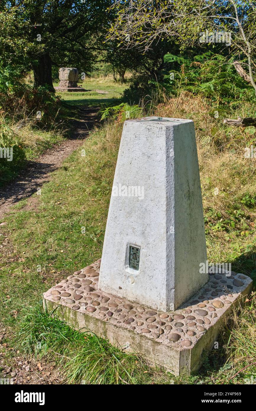 Trig point and Glacial Boulder at Cannock Chase, Staffordshire Stock ...
