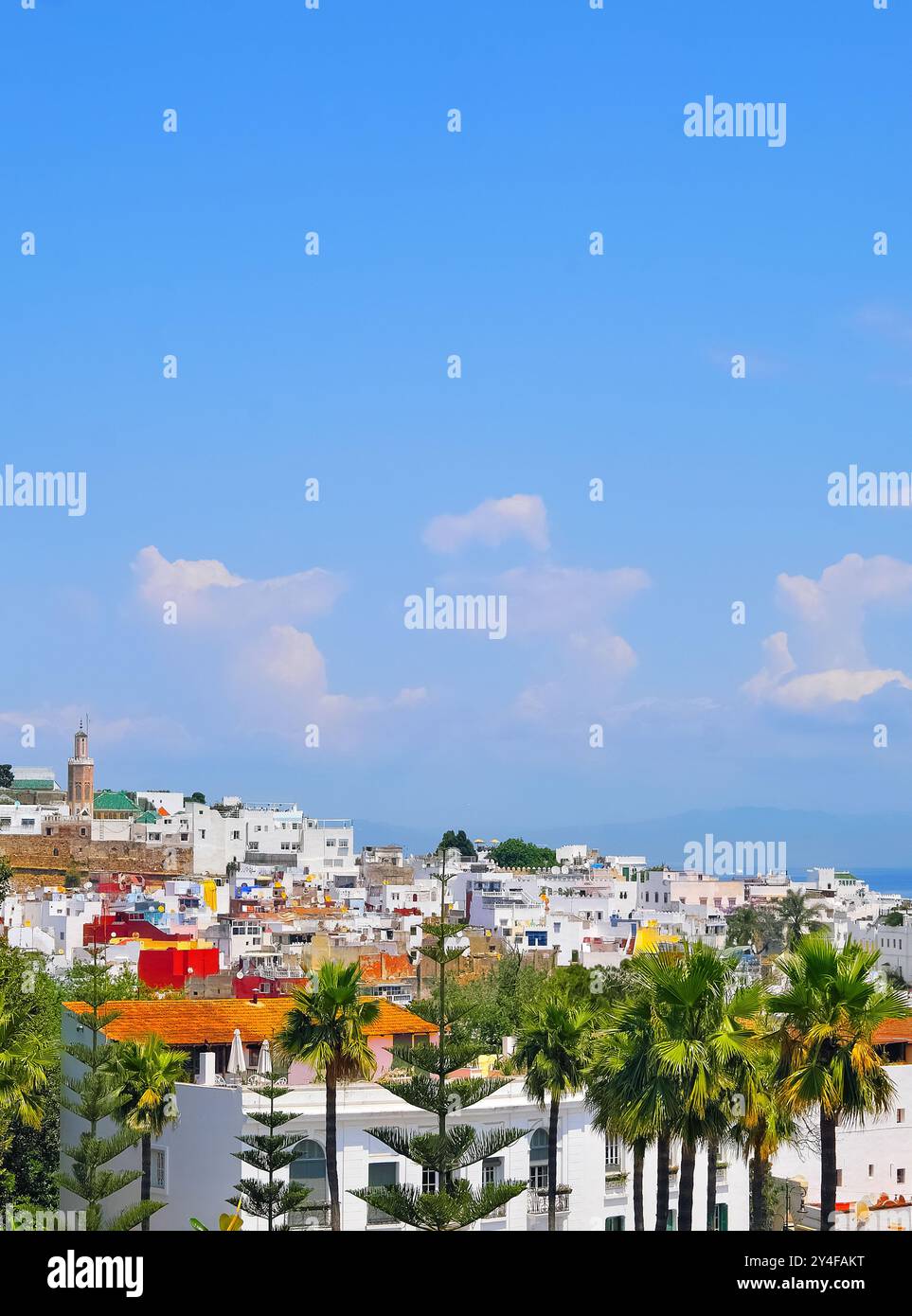 Morocco, Tangier: view of the medina, the city's rooftops, towards the ...