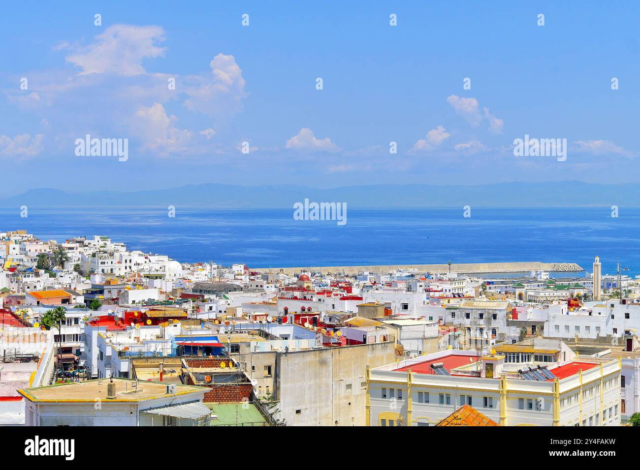 Morocco, Tangier: view of the medina, the city's rooftops, towards the ...