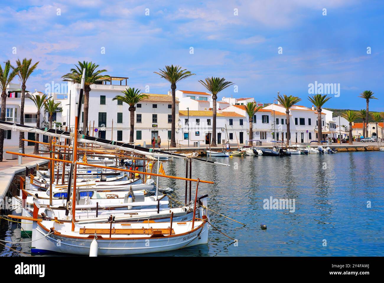 Spain, Balearic Islands, Menorca: view of the typical port of Fornells ...