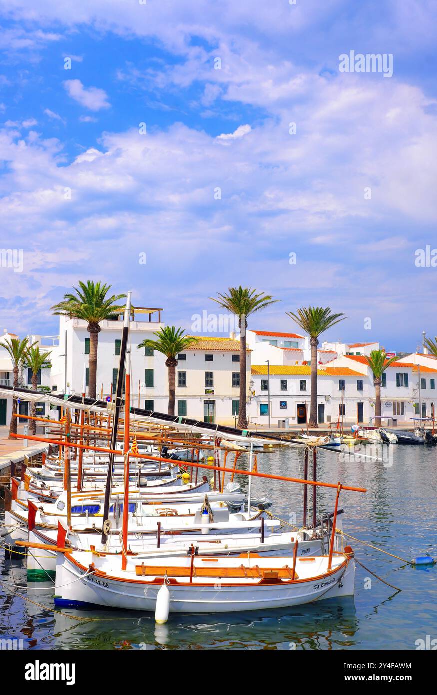 Spain, Balearic Islands, Menorca: view of the typical port of Fornells ...