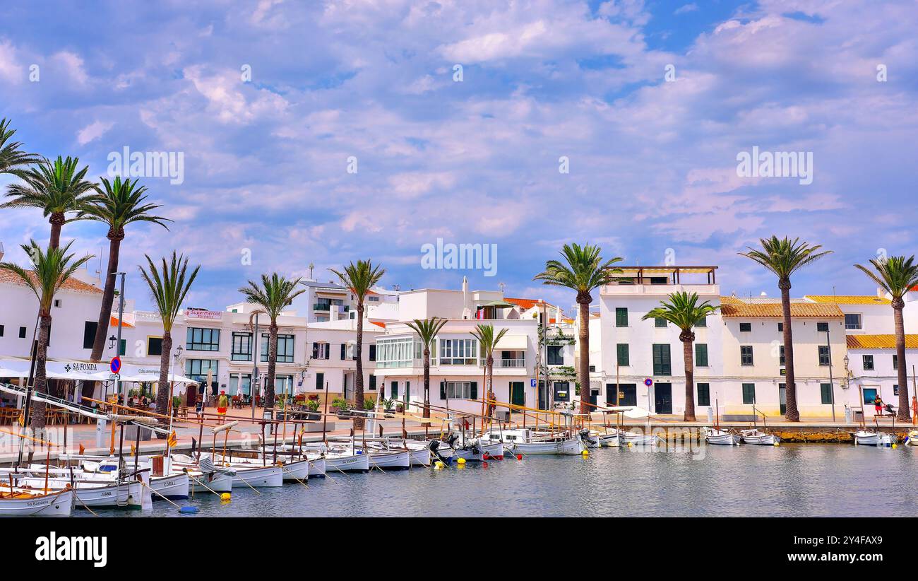 Spain, Balearic Islands, Menorca: view of the typical port of Fornells ...