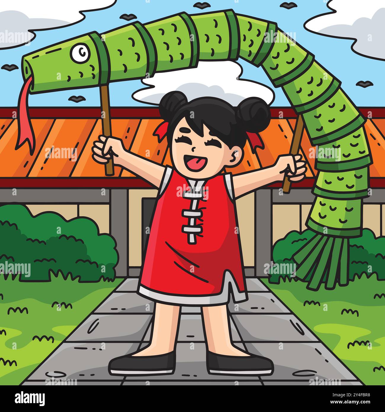 Year of the Snake Child with Snake Puppet Colored Stock Vector Image ...