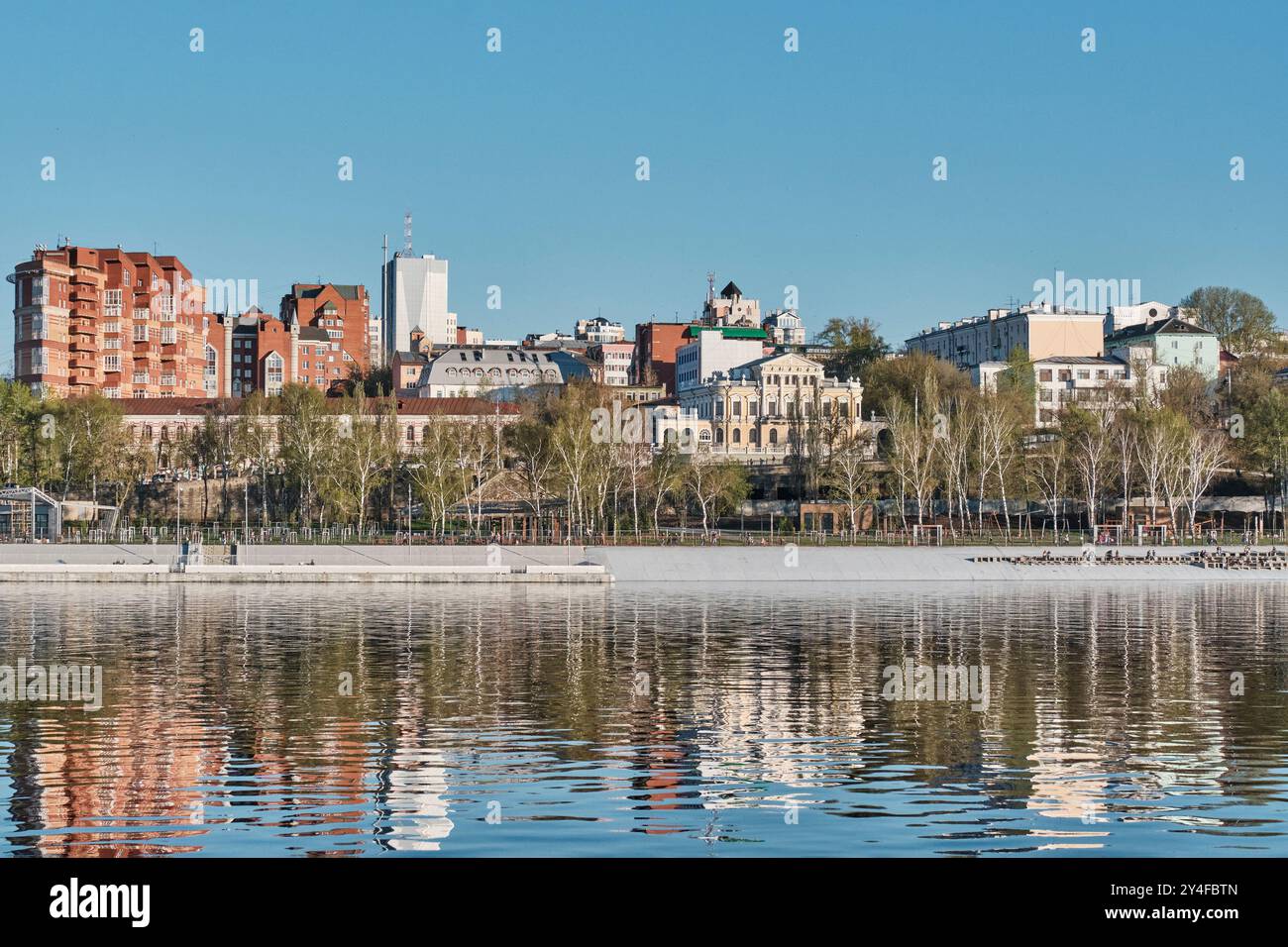 Perm, Russia - May 19, 2024: View from Kama River to embankment and ...