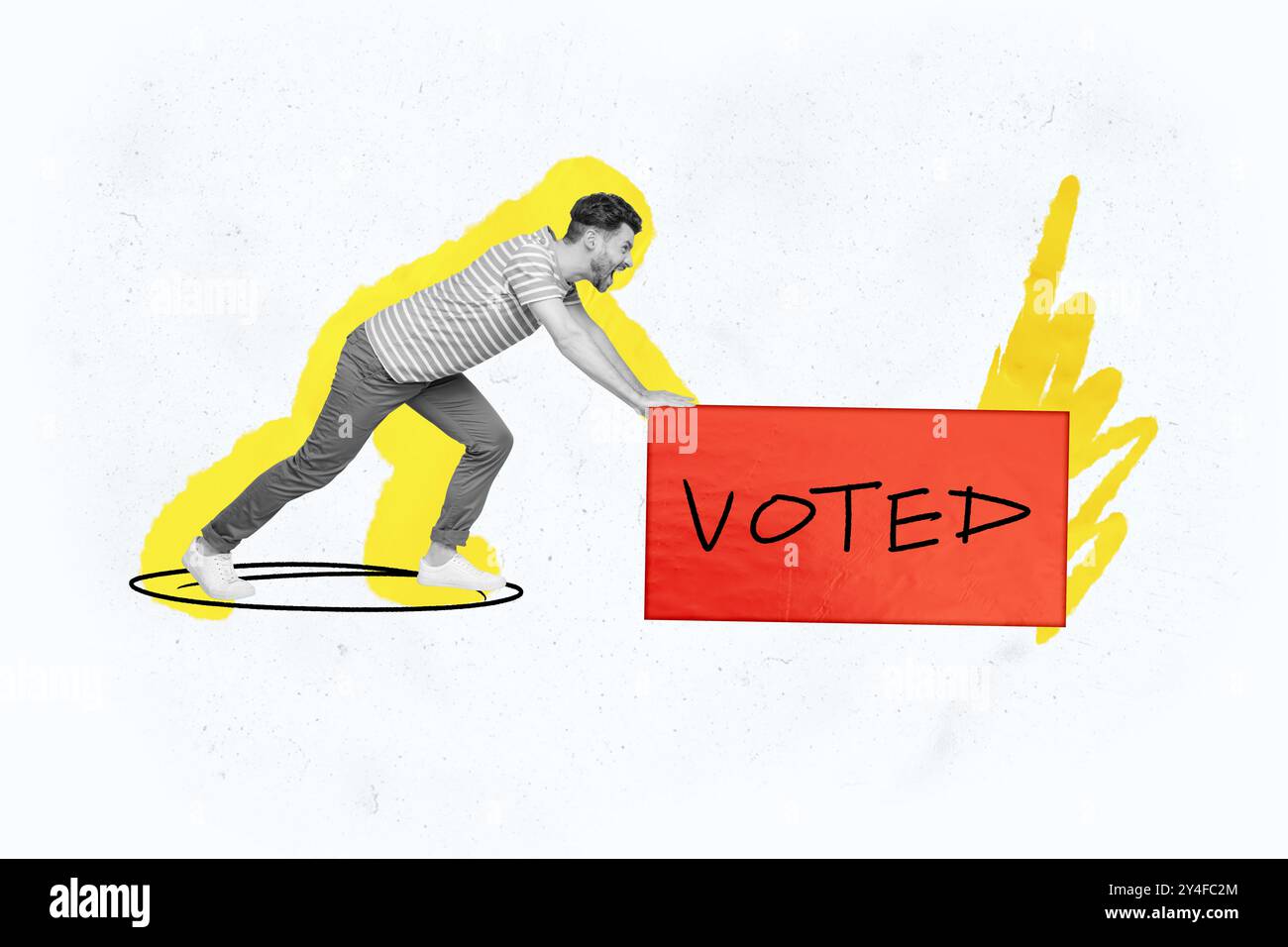 Composite photo collage of angry man push election ballot card ...