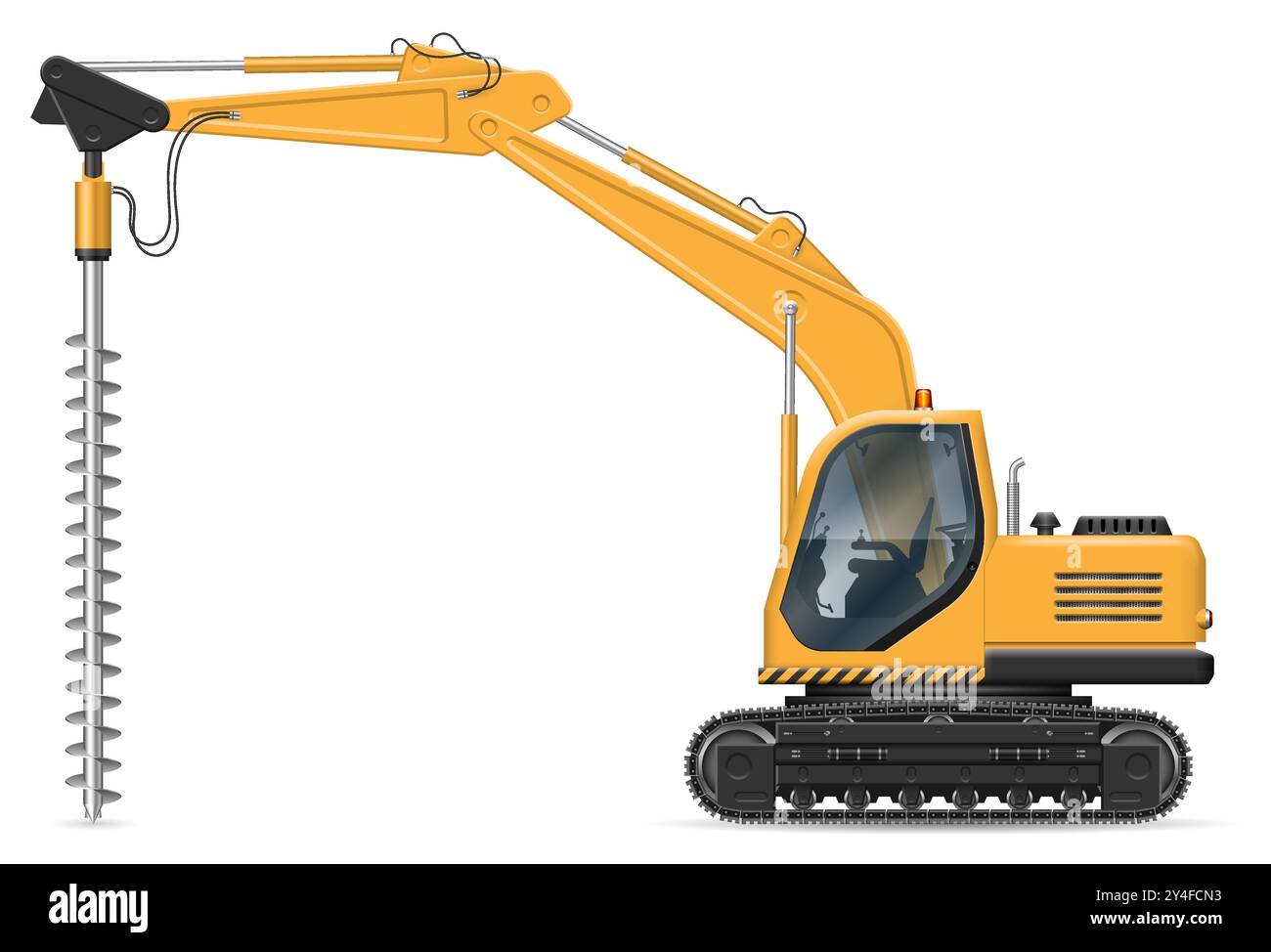 Yellow hydraulic crawler drill, view from the side isolated on a white ...
