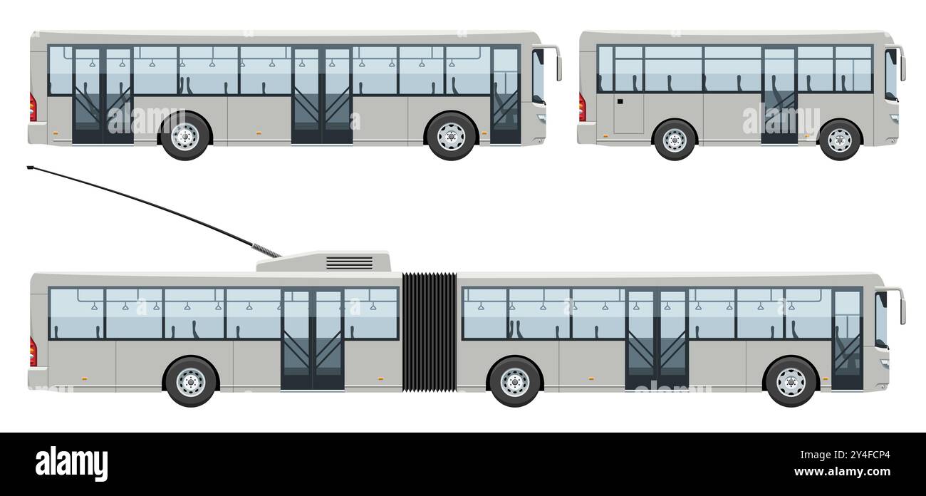 Shuttle buses side view vector template with simple colors without gradients and effects Stock ...