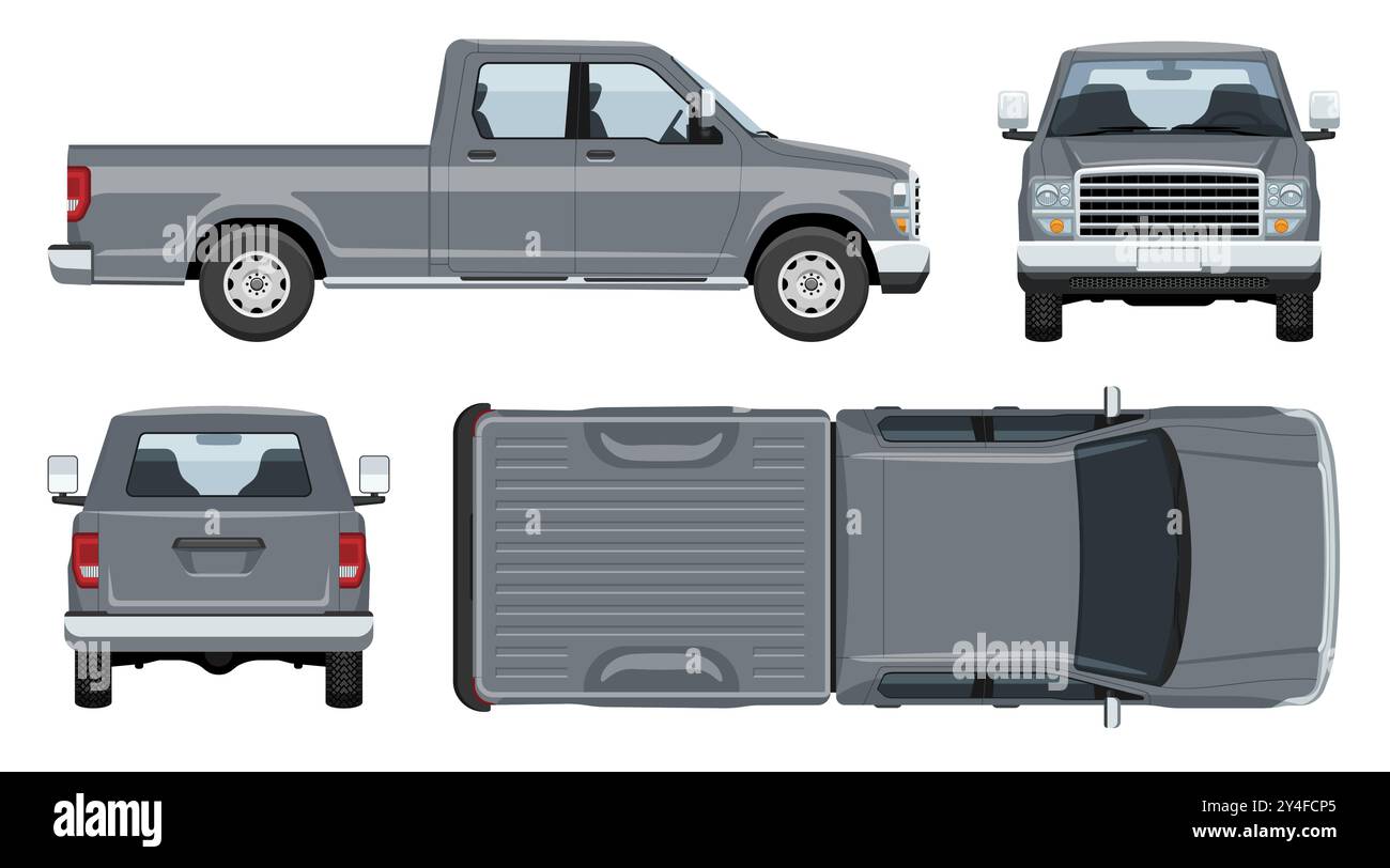 Grey pickup truck vector template with simple colors without gradients ...