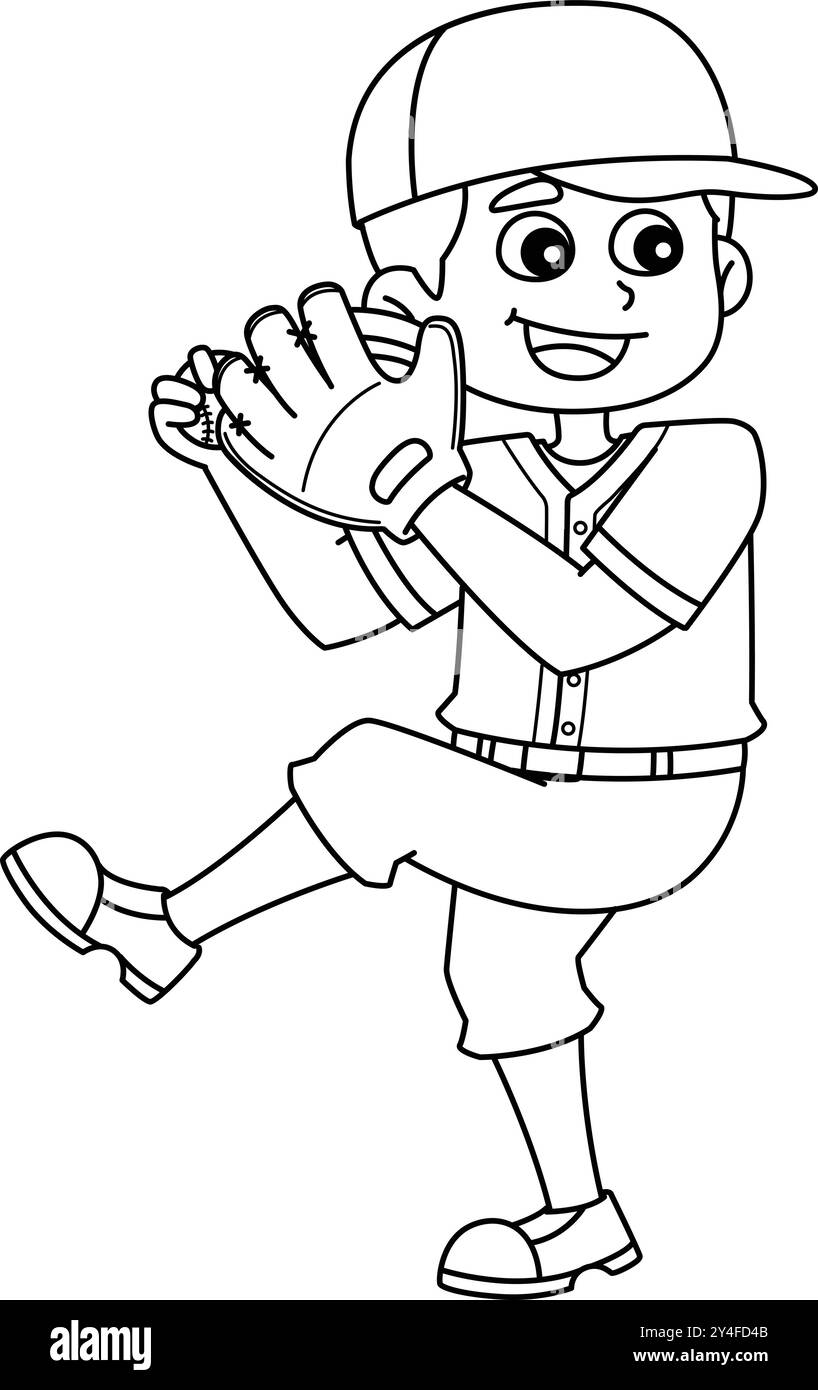Baseball Pitcher Isolated Coloring Page for Kids Stock Vector Image ...