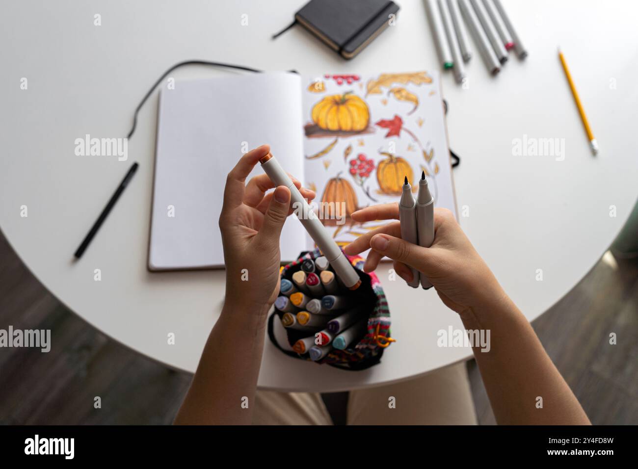 Hand coloring autumn-themed illustration Stock Photo - Alamy