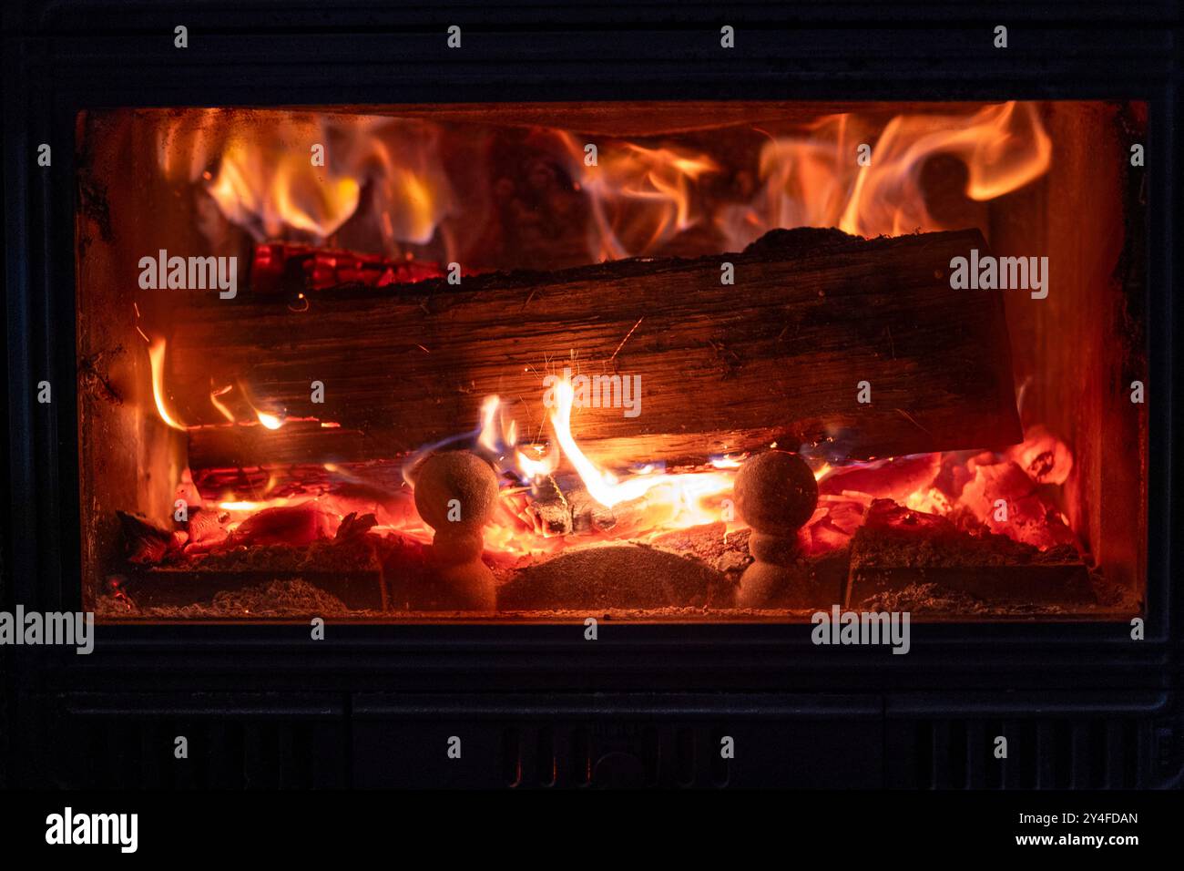 Open fire, blazing fire, fire and flames in a fireplace insert Stock ...