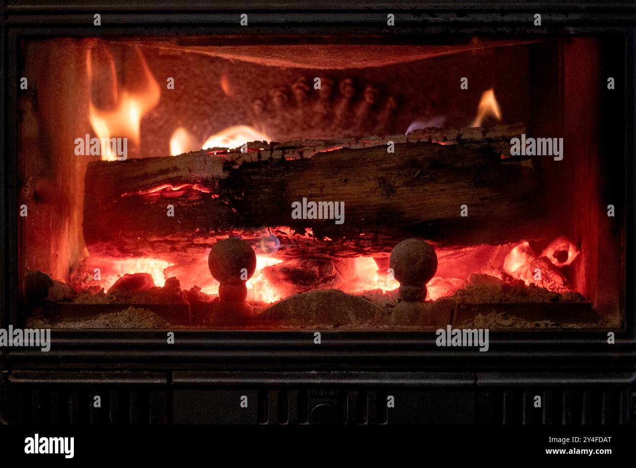 Open fire, blazing fire, fire and flames in a fireplace insert Stock ...