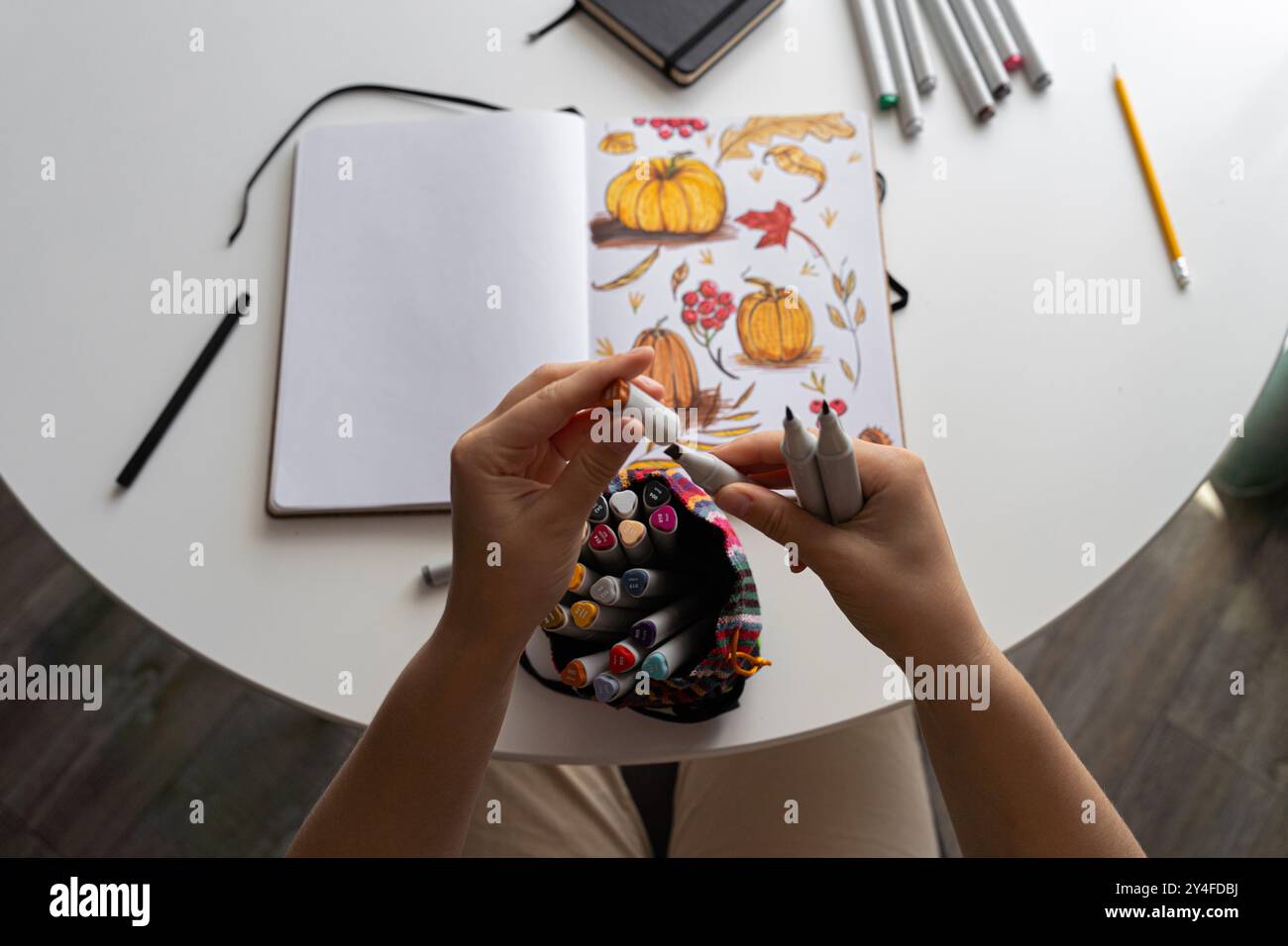 Hand coloring autumn-themed illustration Stock Photo - Alamy