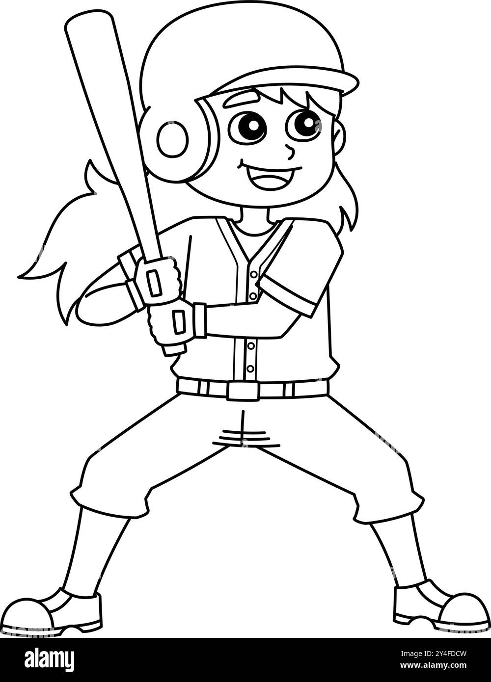 Female Baseball Batter Isolated Coloring Page Stock Vector Image & Art ...