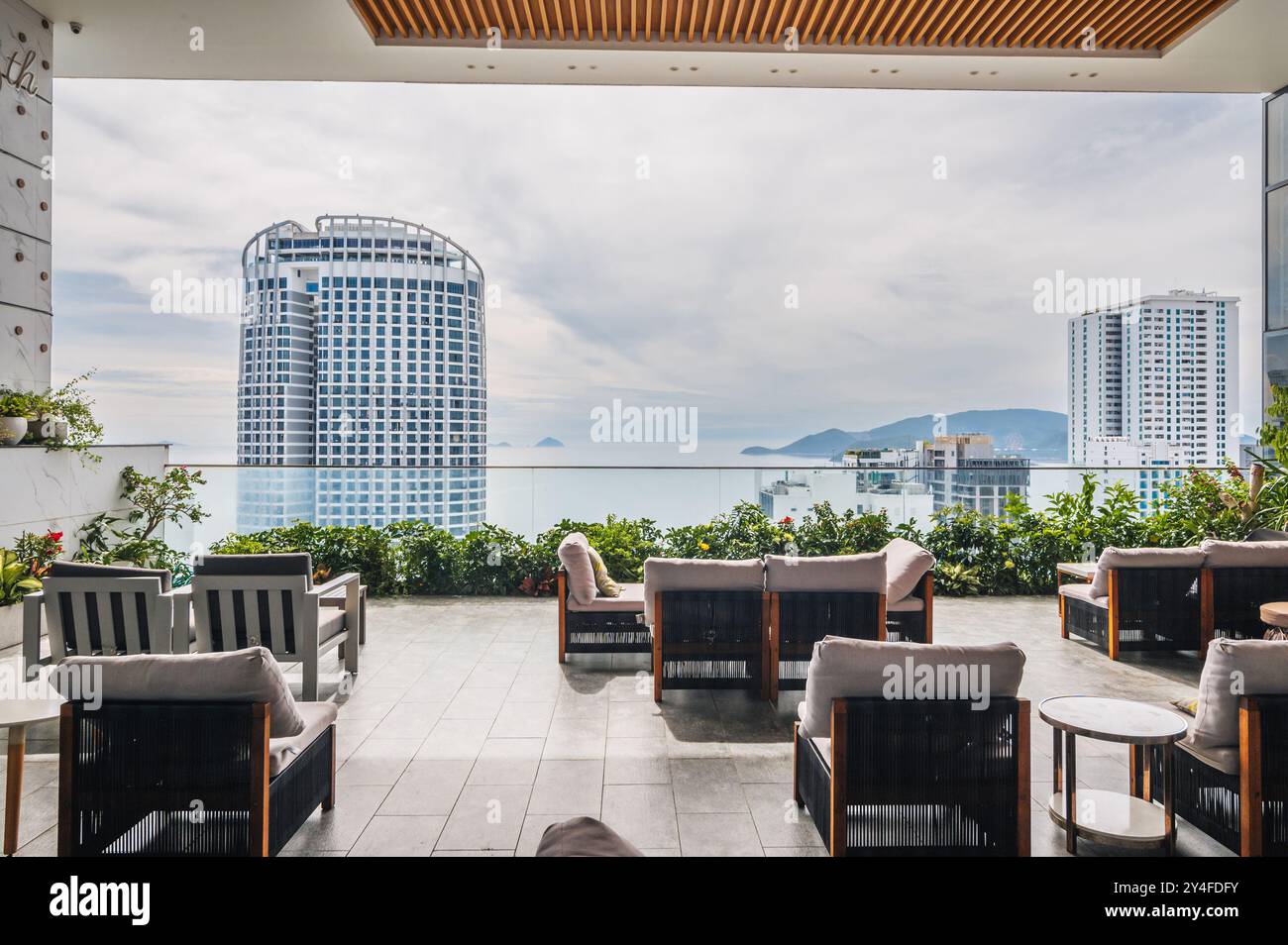 interior of the recreation area and cafe on the roof of a luxury ...