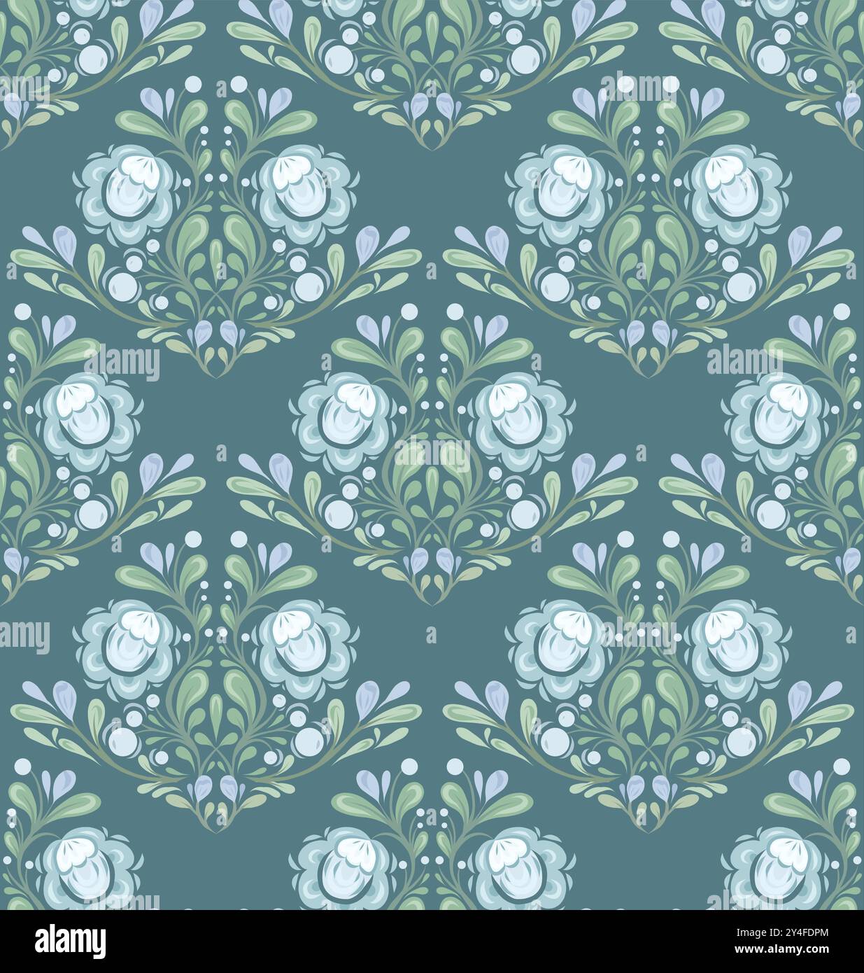 Decorative vector pattern with bouquet of blue flowers in rococo style ...