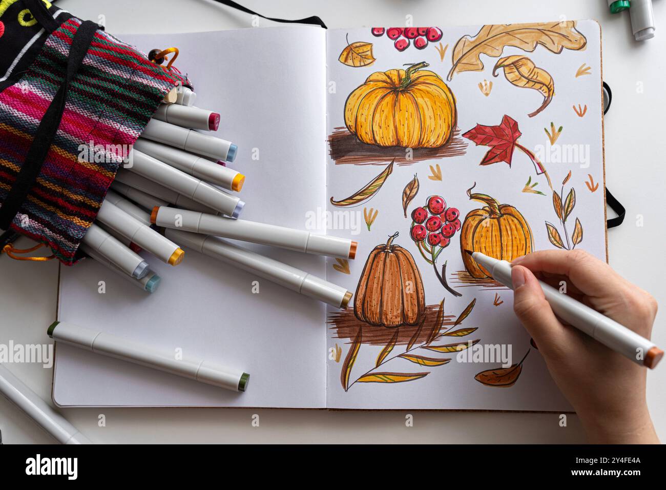 Hand coloring autumn-themed illustration Stock Photo - Alamy