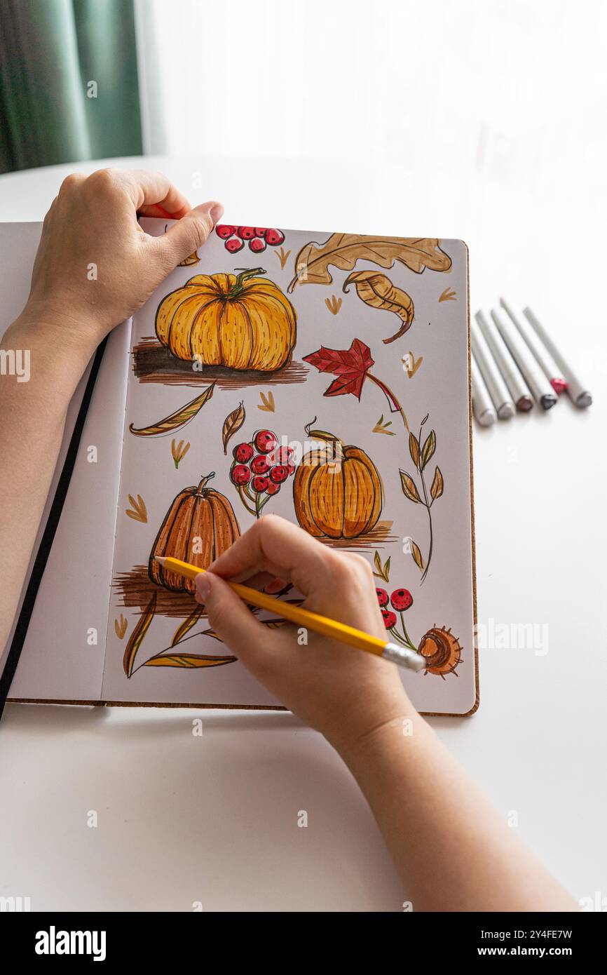 Hand drawing colorful autumn-themed Stock Photo - Alamy