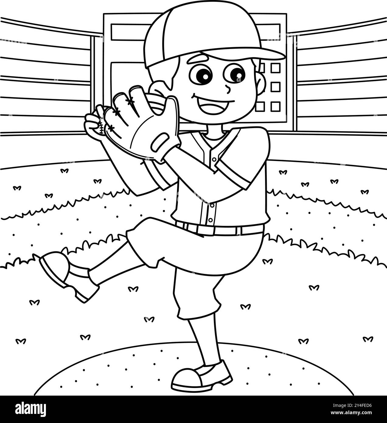 Baseball Pitcher Coloring Page for Kids Stock Vector Image & Art - Alamy