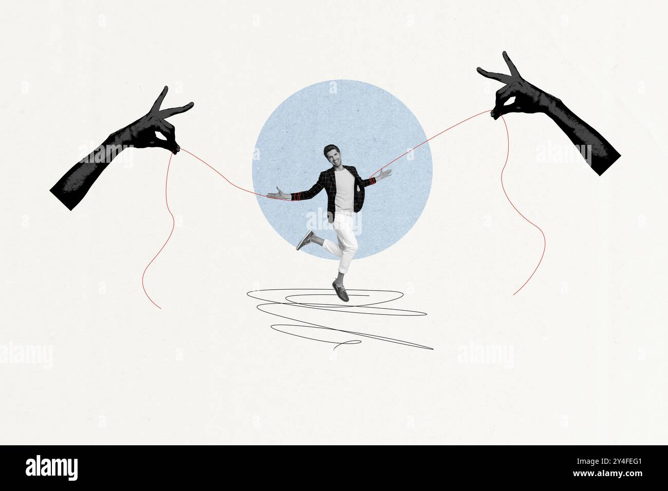 Composite photo collage of smile silly man wear handcuffs rope ...