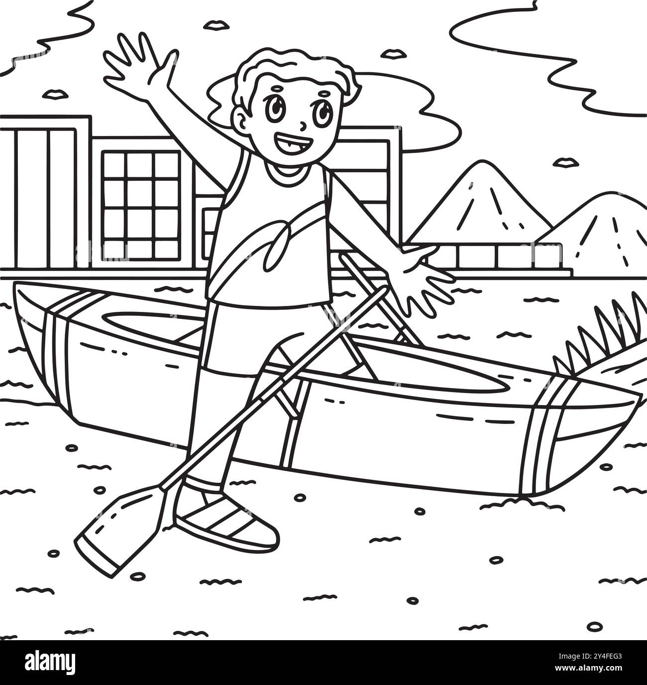 Rowing Oarsman Going in the Boat Coloring Page Stock Vector Image & Art ...