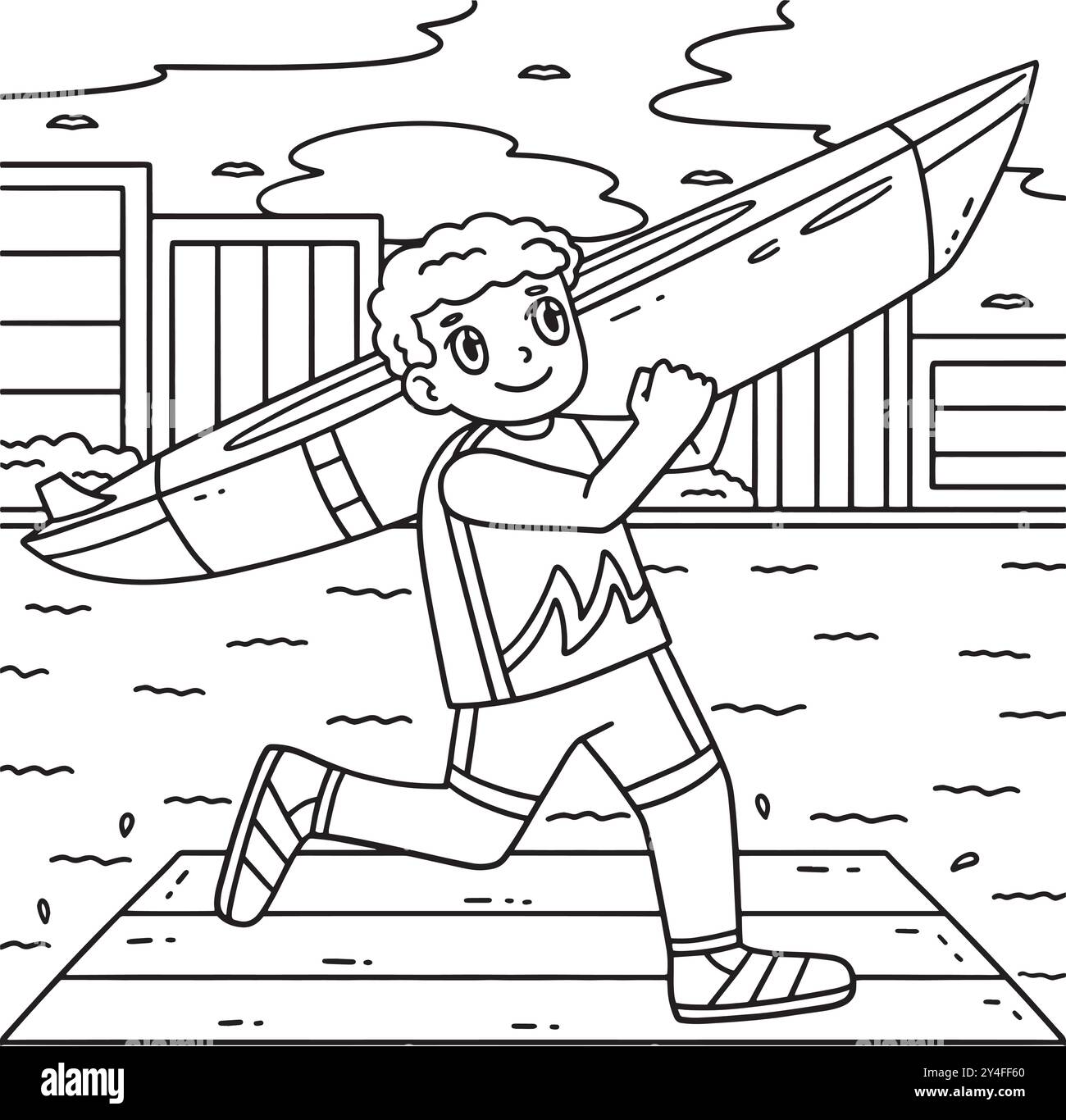 Rowing Oarsman Carrying Boat Competition Coloring Stock Vector Image ...