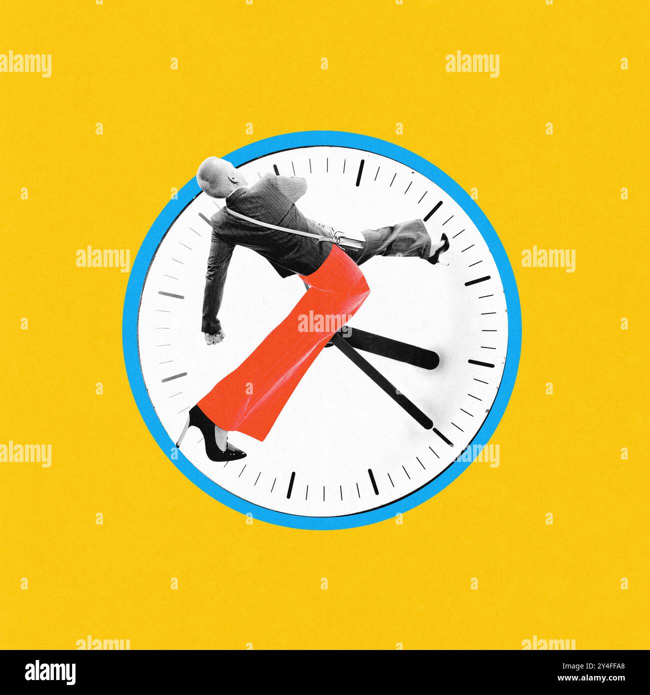 Woman running over clock's hands, symbolizing being in a rush against ...
