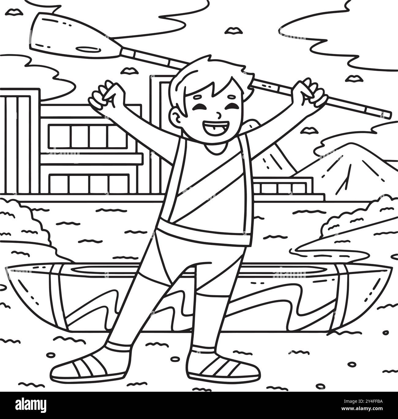 Rowing Oarsman Raising Oar in Victory Coloring Stock Vector Image & Art ...