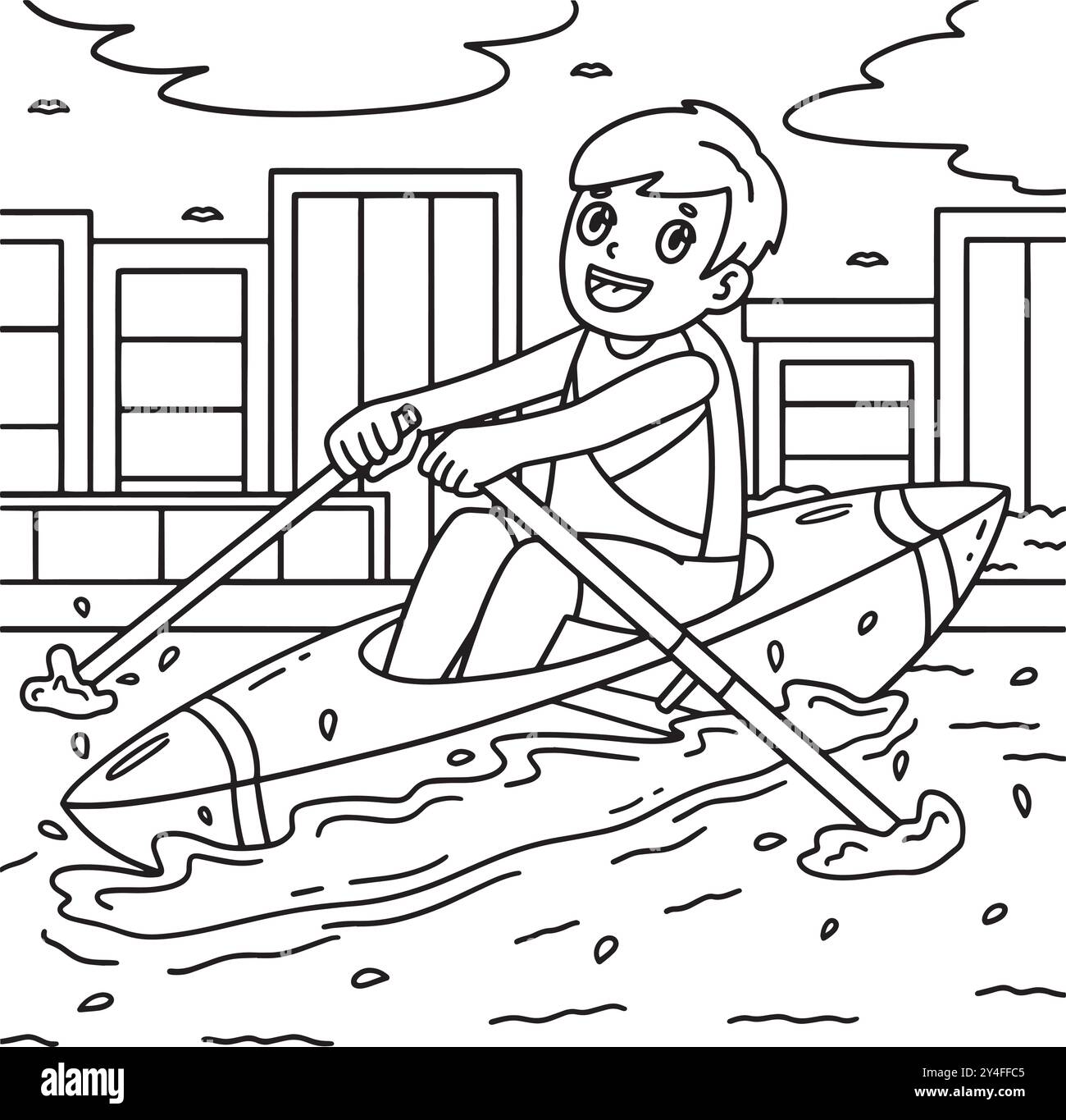 Rowing Oarsman in the Catch Position Coloring Page Stock Vector Image ...