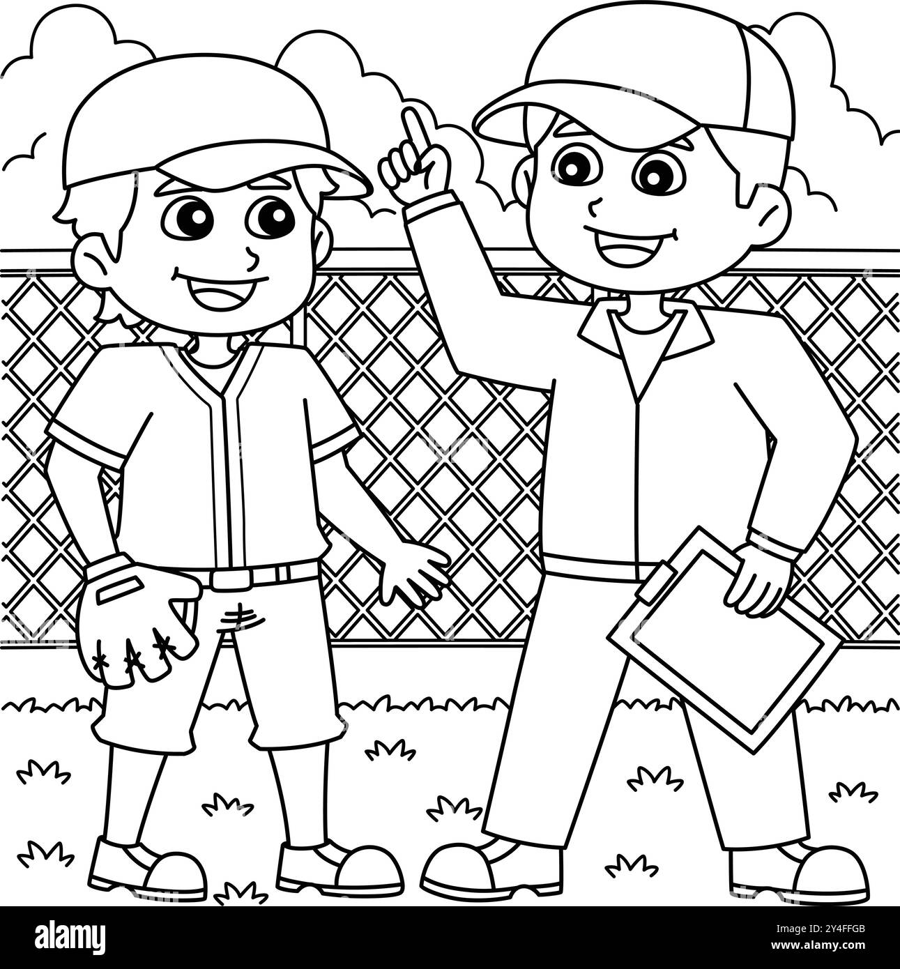 Baseball Player with Coach Coloring Page for Kids Stock Vector Image ...