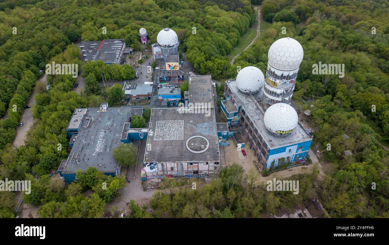 Aerial view of Spying station on Teufelsberg (DDR history) in Berlin ...