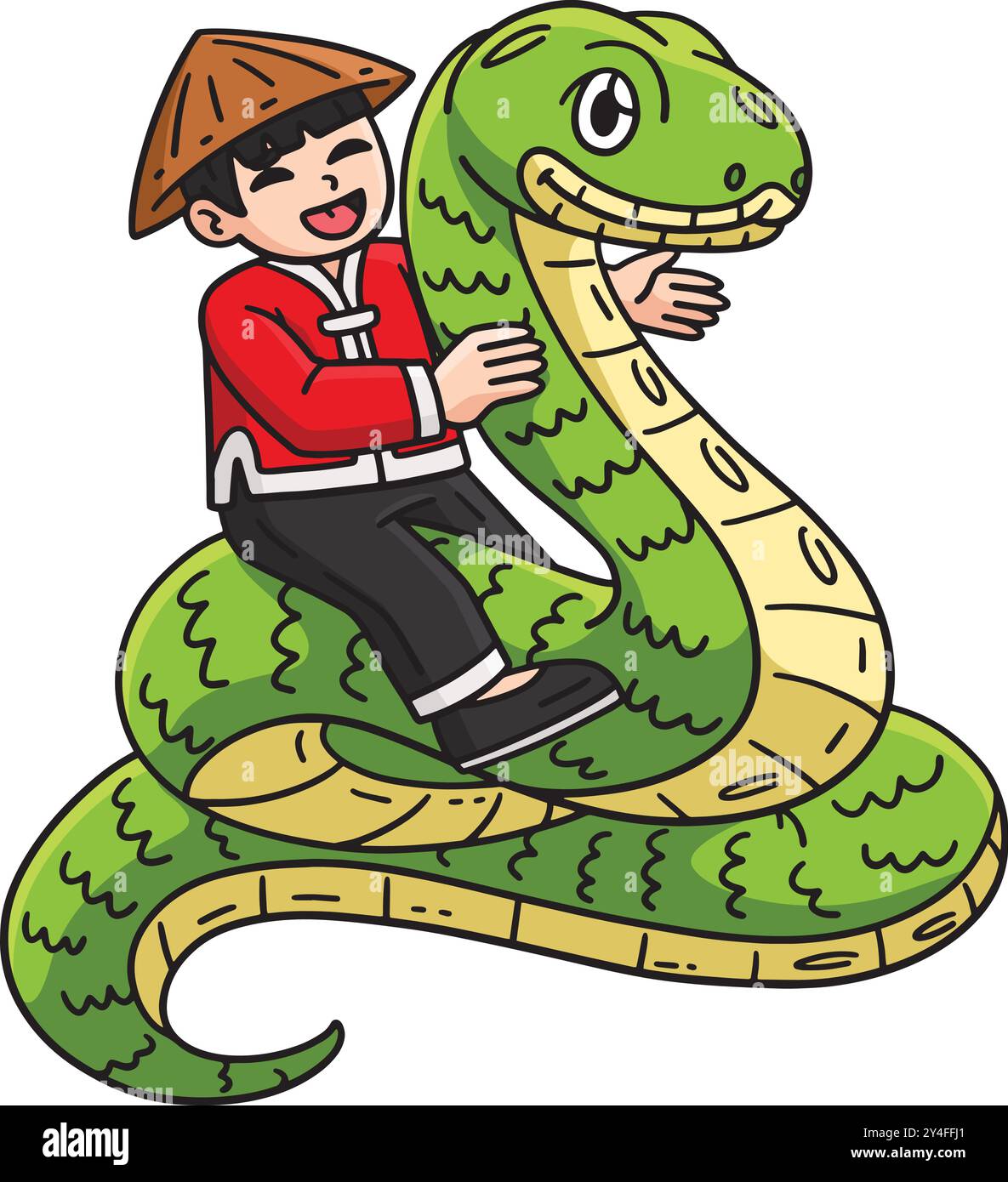 Year of the Snake Child Riding a Snake Clipart Stock Vector Image & Art ...