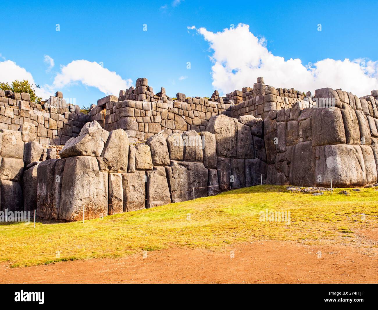 Large polished dry stone walls of the Saksaywaman military Inca complex ...
