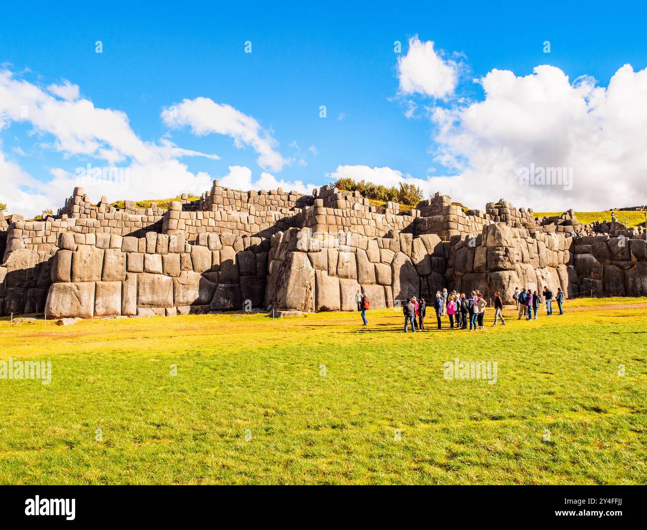 Large polished dry stone walls of the Saksaywaman military Inca complex ...