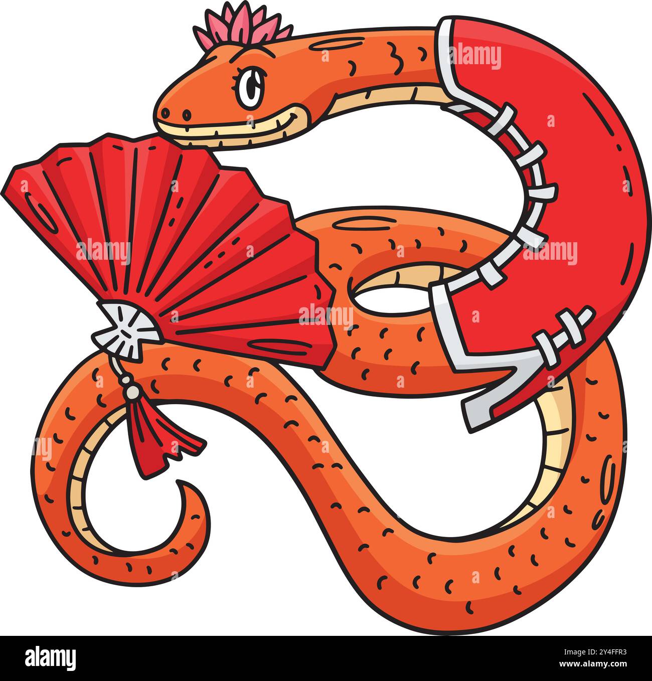 Year of the Snake with Hand Fan Cartoon Clipart Stock Vector Image ...