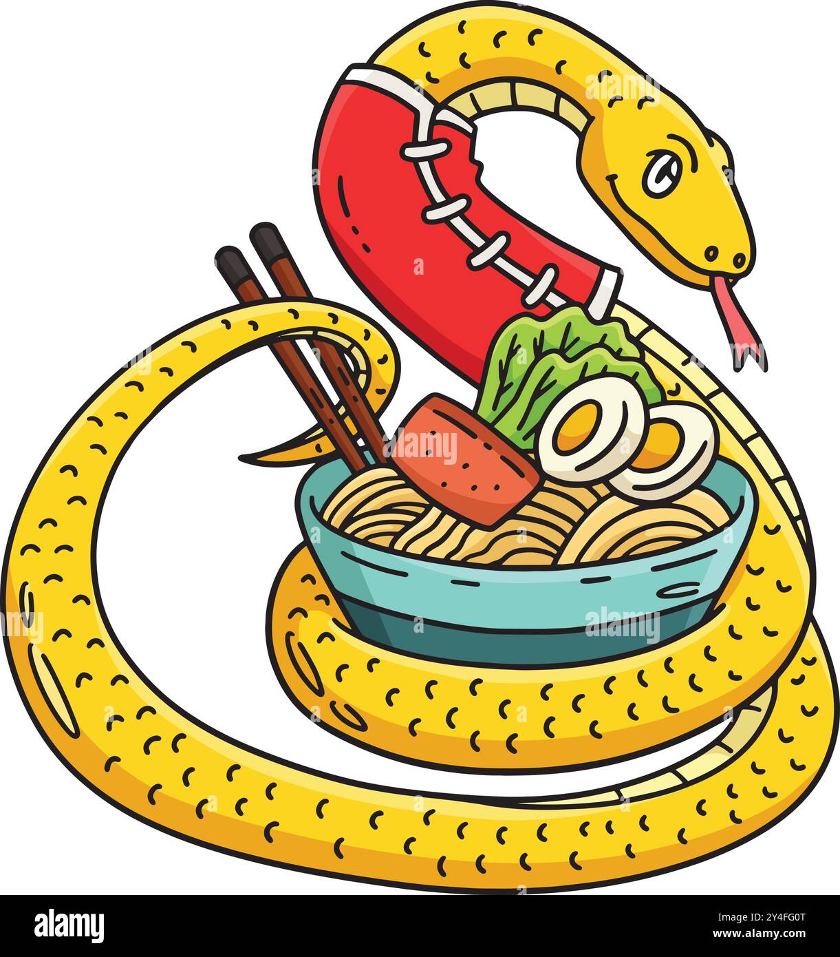 Year of the Snake Bowl Of Noodles Cartoon Clipart Stock Vector Image ...