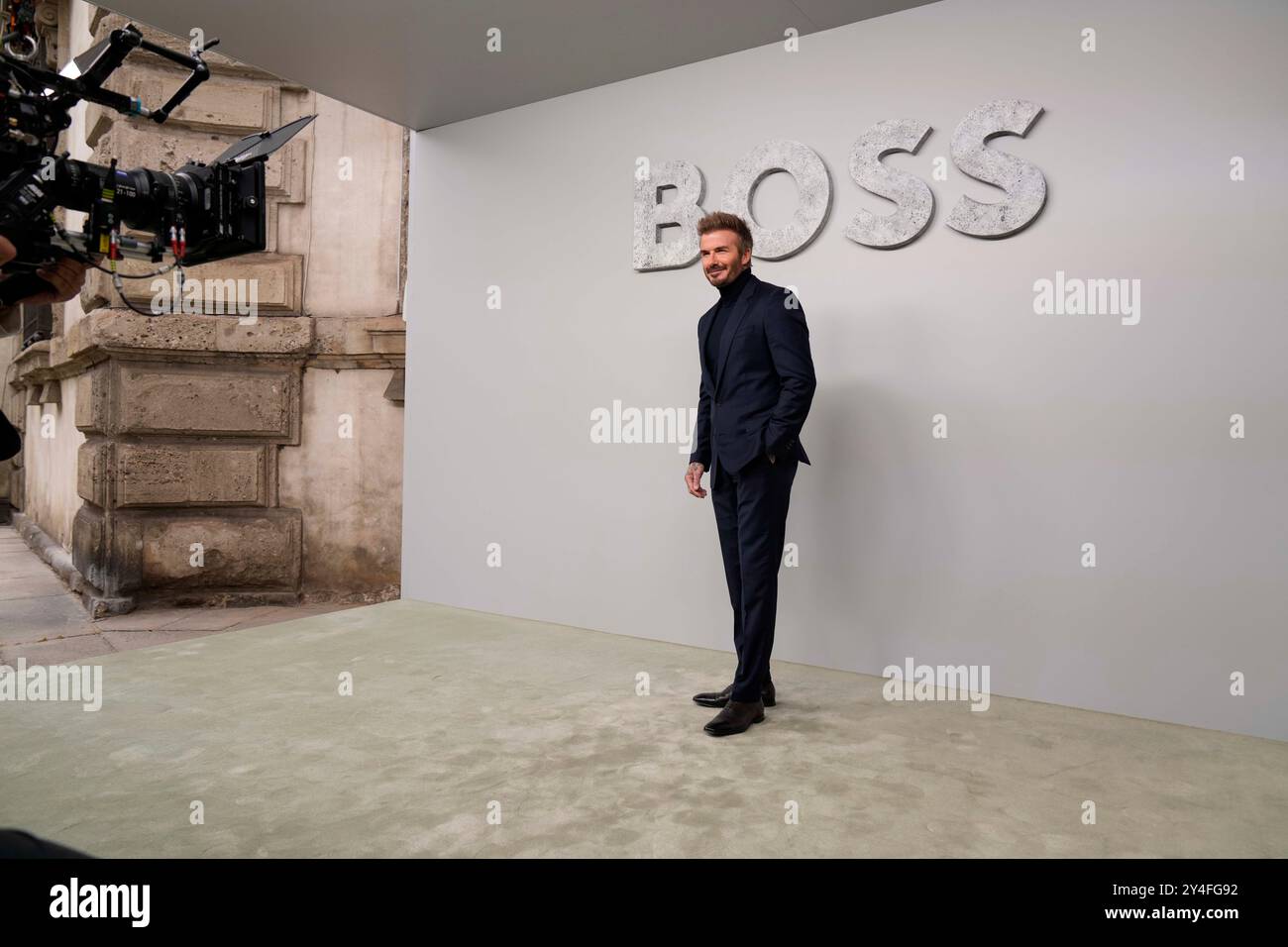 Former soccer star David Beckham attends the Boss Spring Summer 2025 ...