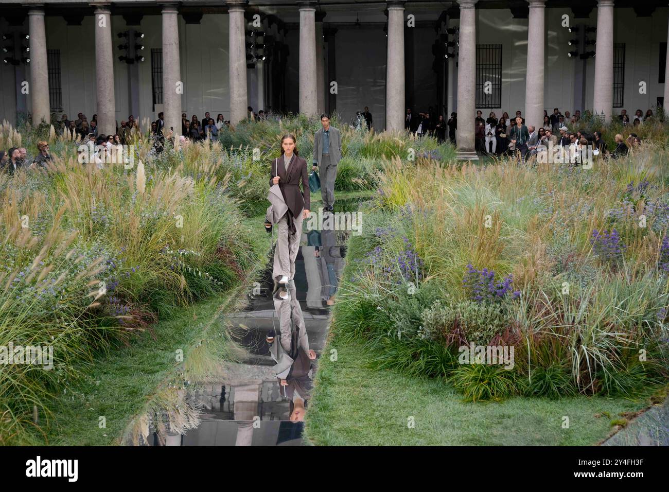 A model wears a creation as part of the Boss Spring Summer 2025 ...