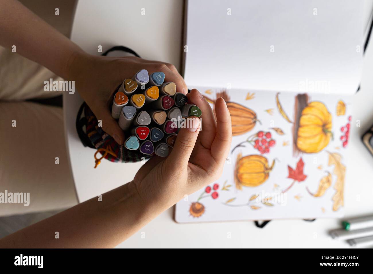 Hand coloring autumn-themed illustration Stock Photo - Alamy